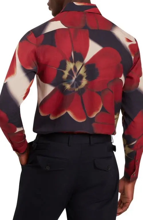 Ted Baker London Phelin Floral Stretch Cotton Button-up Shirt - Red/navy