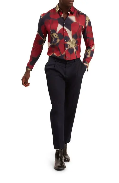 Ted Baker London Phelin Floral Stretch Cotton Button-up Shirt - Red/navy