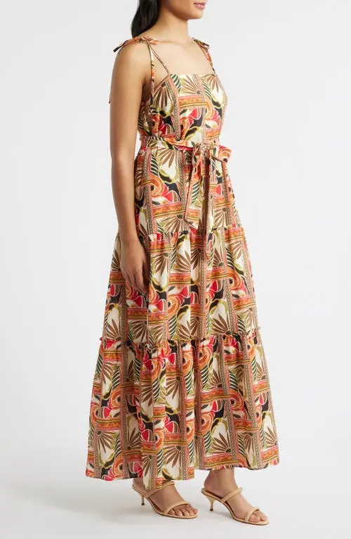 Julia Jordan Printed Tie Belt Maxi Sundress