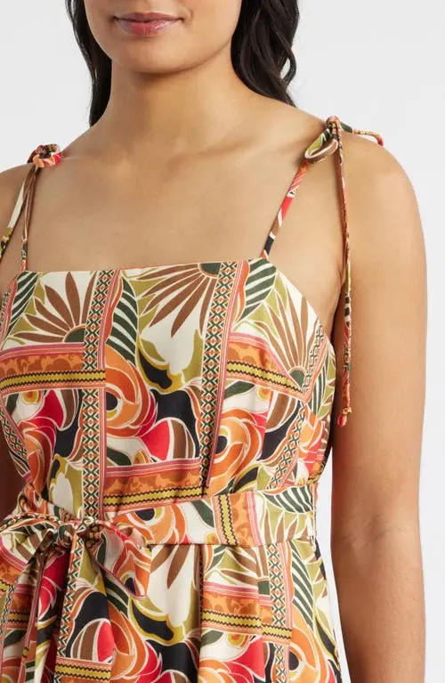Julia Jordan Printed Tie Belt Maxi Sundress