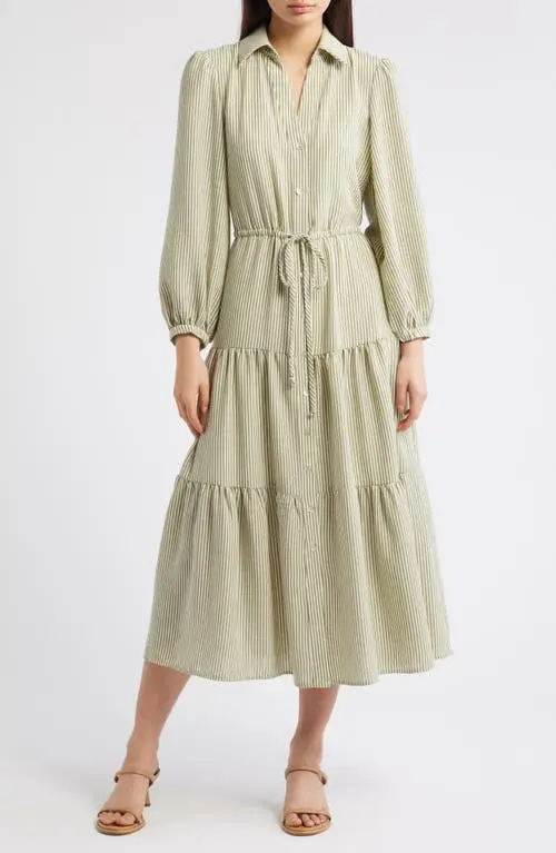 Julia Jordan Stripe Bracelet Sleeve Button-up Shirtdress