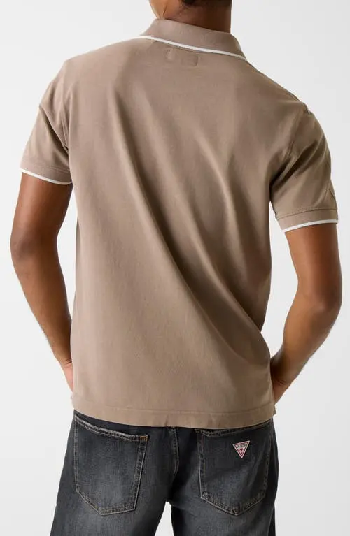 Guess Logo Embroidered Tipped Polo - Light Brown