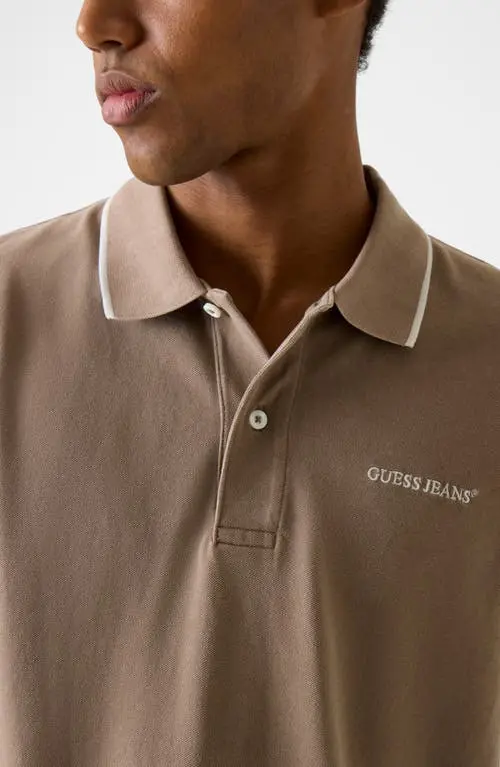 Guess Logo Embroidered Tipped Polo - Light Brown