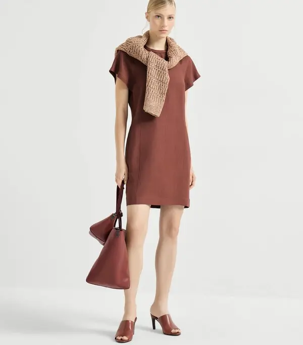 Brunello Cucinelli Twill Mini Dress With Monili Detailing - Red