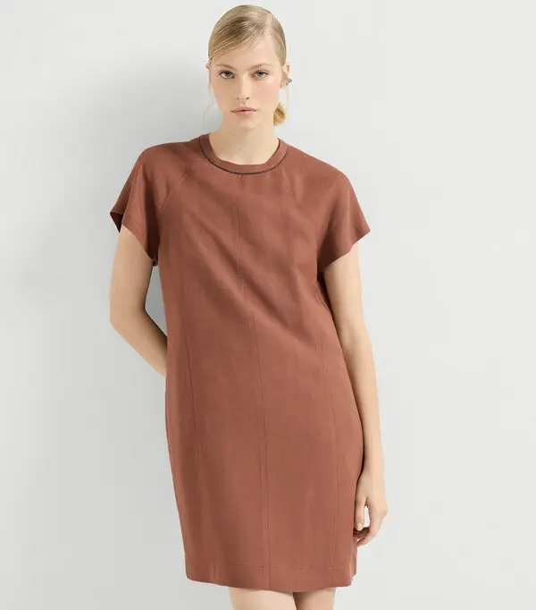 Brunello Cucinelli Twill Mini Dress With Monili Detailing - Red