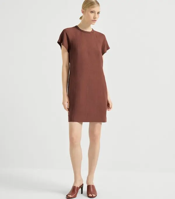 Brunello Cucinelli Twill Mini Dress With Monili Detail