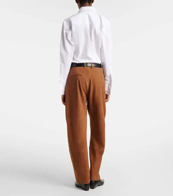 RÓHE Suede Barrel-leg Pants - Brown