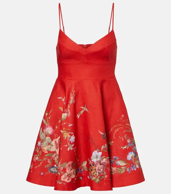 Zimmermann Patience Floral Linen Mini Dress - Red