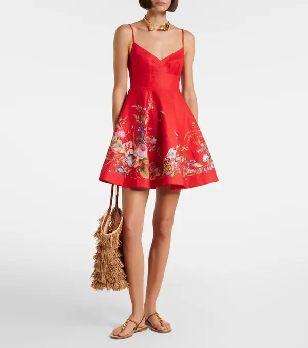 Zimmermann Patience Floral Linen Mini Dress - Red