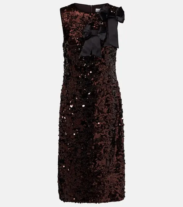 GANNI Bow-detailed Sequined Midi Dress