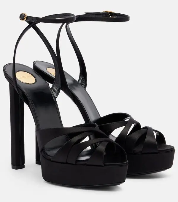 Saint Laurent Chandelle Crepe Satin Sandals - Black