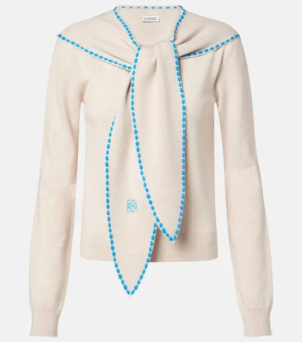 Loewe Scarf-detail Wool Sweater - Beige