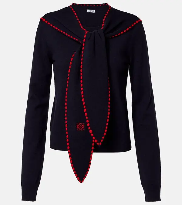Loewe Scarf-detail Wool Sweater - Blue