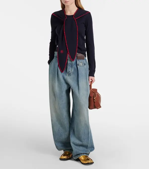 Loewe Scarf-detail Wool Sweater - Blue