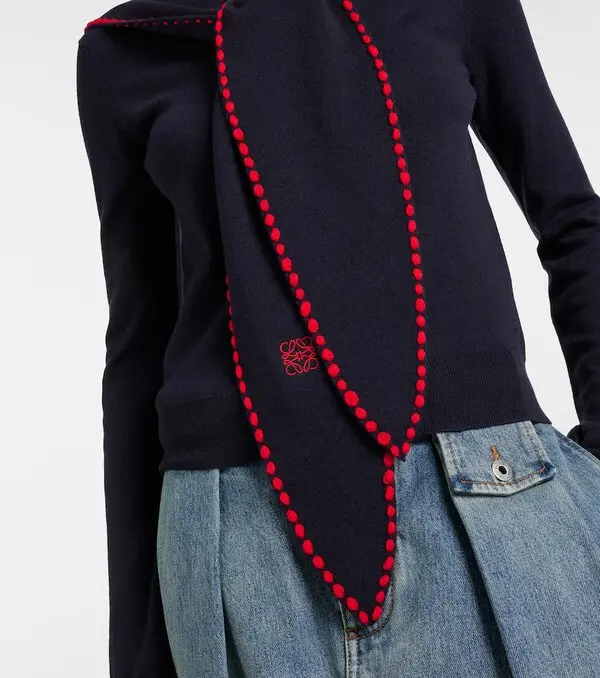 Loewe Scarf-detail Wool Sweater - Blue