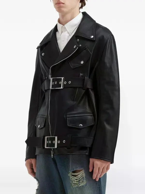 Simone Rocha Belted Leather Biker Jacket