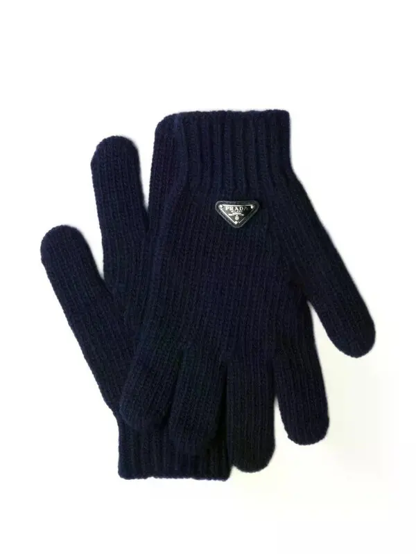 Prada Triangle Logo Knit Gloves - Blue