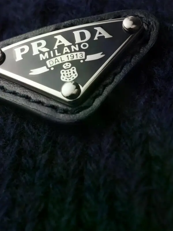 Prada Triangle Logo Knit Gloves - Blue