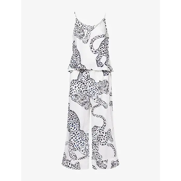 Desmond & Dempsey Jaguar-print Cami & Wide-leg Cotton Pyjama Set - Jag Cream