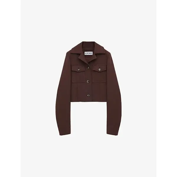 Loewe Logo-patch Collared Cropped Wool-blend Jacket