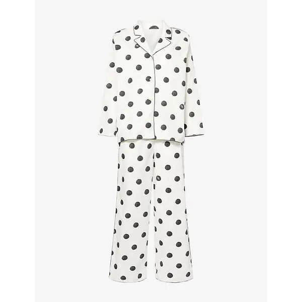 Desmond & Dempsey Placement-print Long-sleeve Cotton Pyjama Set - Dot Cream