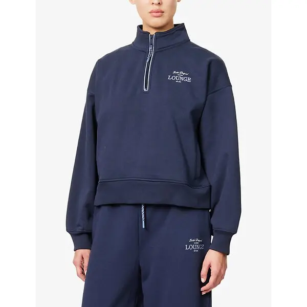 Lounge Logo Embroidery Quarter-zip Cotton-jersey Sweatshirt