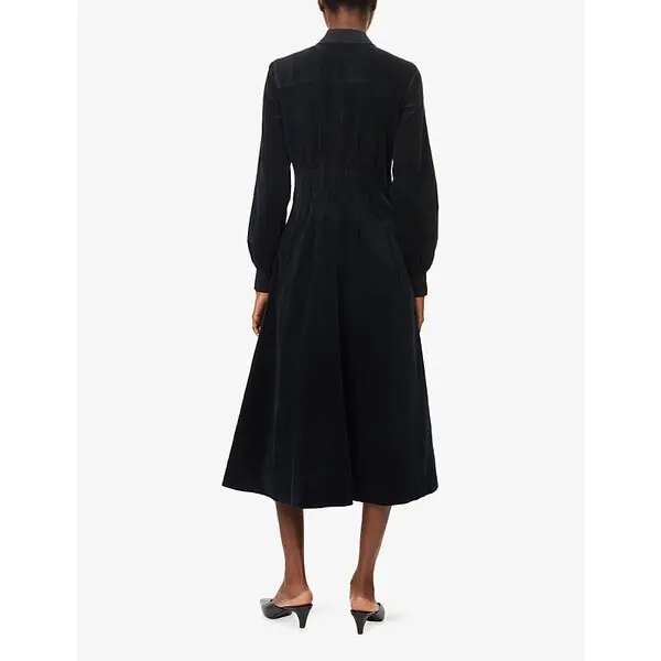 ME+EM Pleated-waist Cotton Corduroy Midi Dress