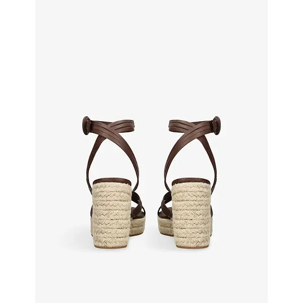 GIANVITO ROSSI Lianne Beach Wedge Leather Sandals - Brown