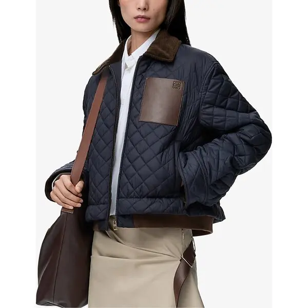 Loewe Quilted Jacket With Corduroy Collar And Leather Logo Patch