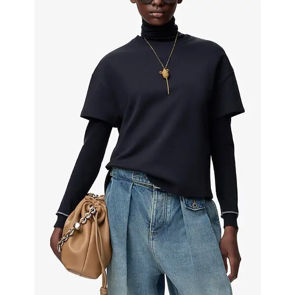 Loewe Logo-embroidered Asymmetric-hem Cotton-blend T-shirt - Dark Navy