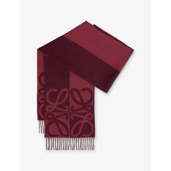 Loewe Anagram Knitted Cashmere And Wool Scarf - Burgundy/mahogany