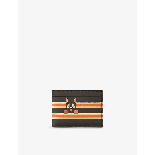 Loewe Futurist Cat Leather Card Holder - Dark Taupe/orange
