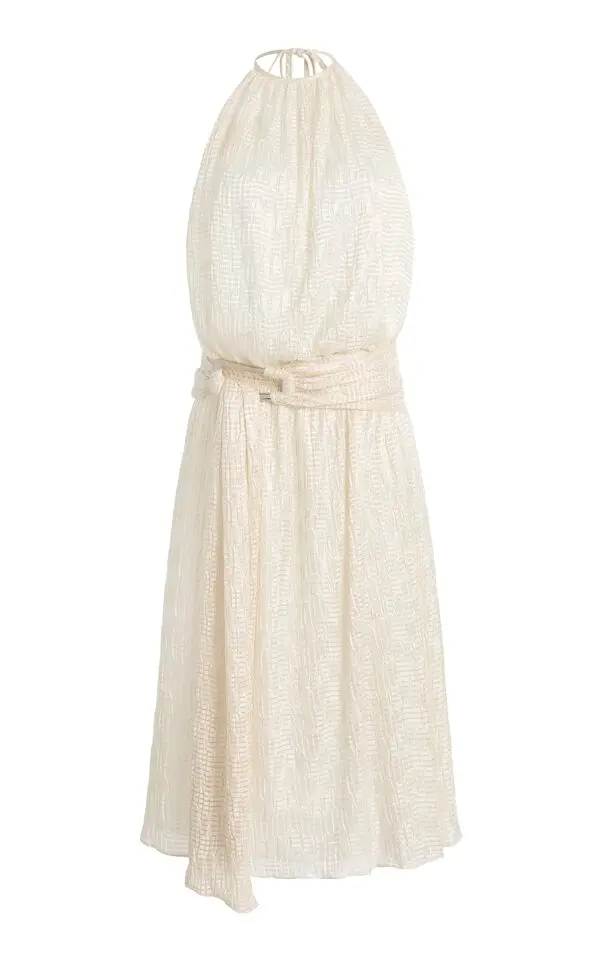 Ila Lume Jacquard Halterneck Midi Dress - Neutral