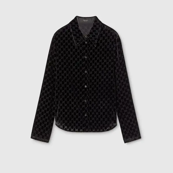 Gucci Stretch Gg Velvet Devoré Shirt - Black