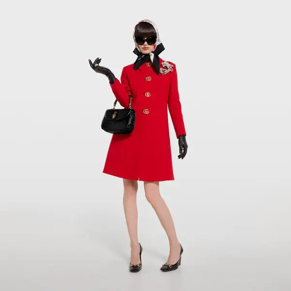 Gucci Wool Natté Coat With Double G Button