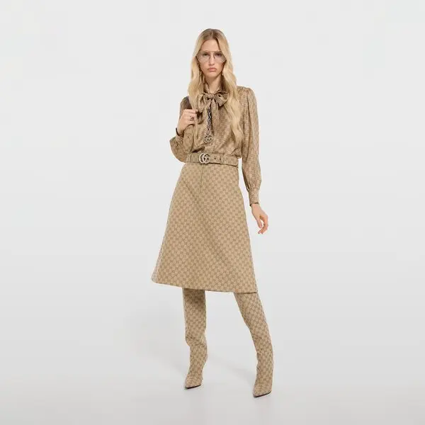 Gucci Gg Cotton Canvas Jacquard Skirt