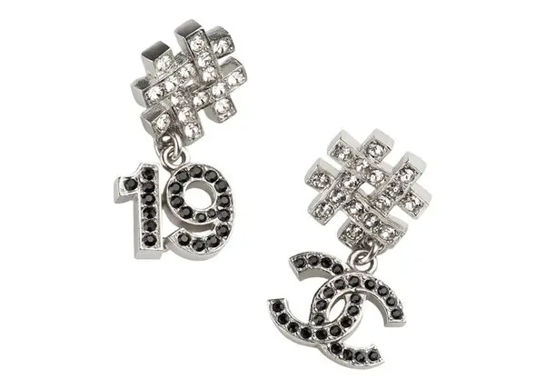 Chanel Diamond Drop Earrings - Silver/black