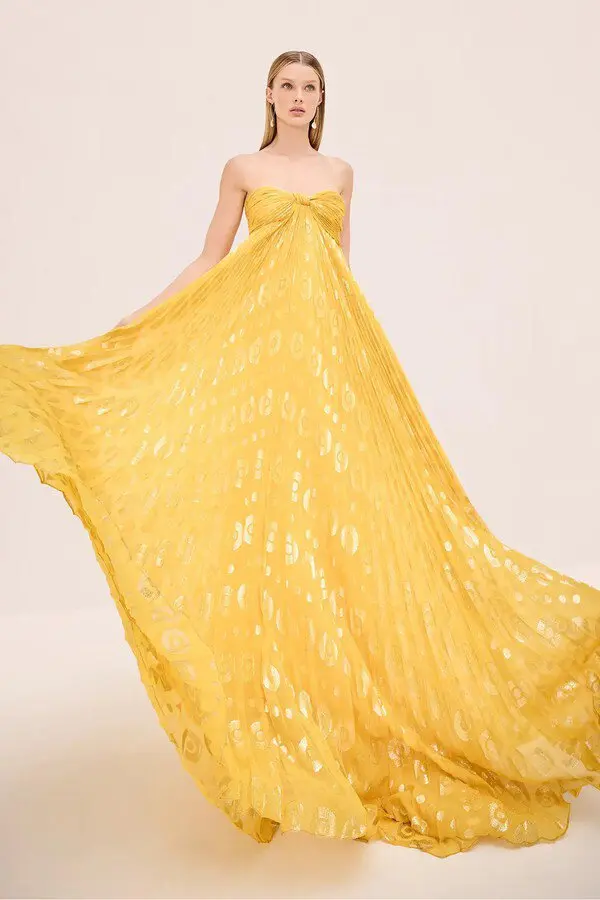 Alexis Soleil Strapless Pleated Maxi Dress - Gold / Yellow