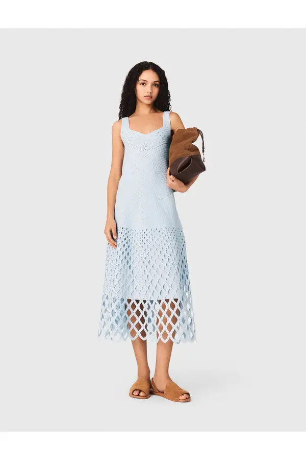 Maje Crochet Midi Dress With Rhinestone Embellishments - Blue