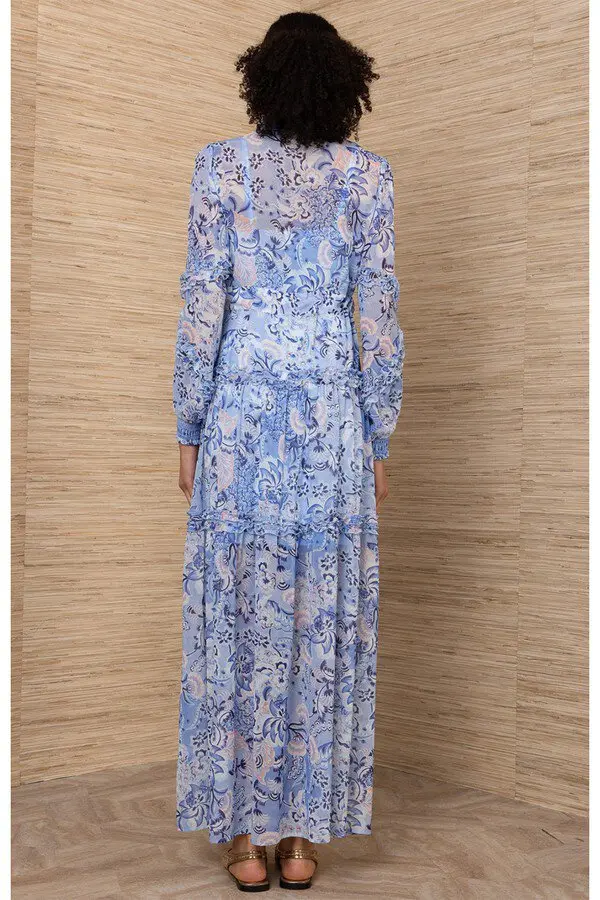 Hale Bob Chiffon Maxi Dress With Ruffle Detailing - Blue