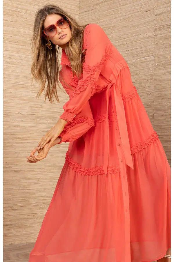 Hale Bob Meghan Chiffon Maxi Dress - Red / Orange