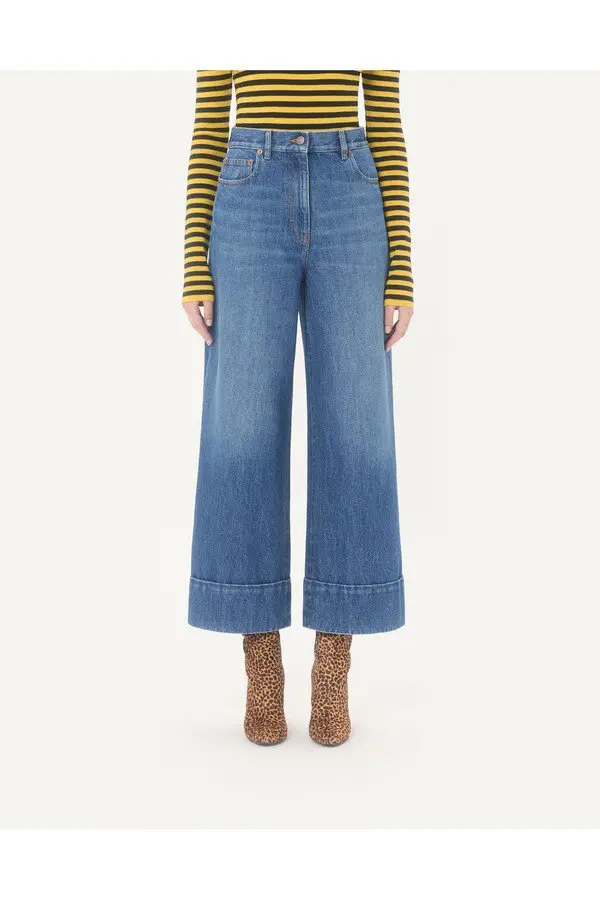 Valentino Garavani Denim Trousers With V Gold Detail