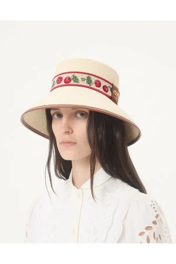 Valentino Garavani Cherryfic Straw Bucket Hat - Red