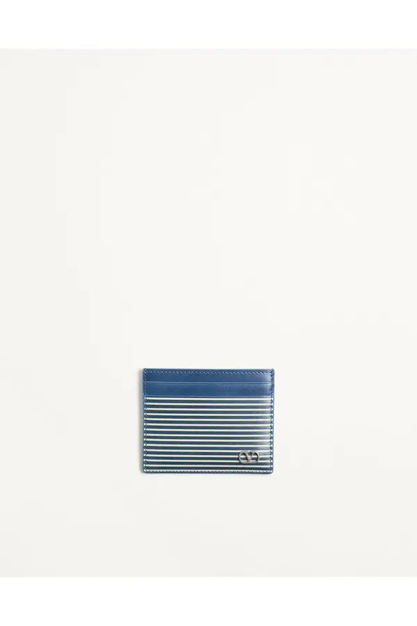 Valentino Garavani Vlogo Signature Cardholder In Grainy Calfskin With Striped Print - Stripe