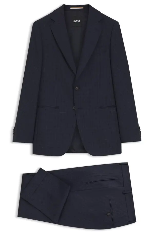 BOSS Two-piece Slim-fit Suit In Checked Virgin Wool - Dark Blue