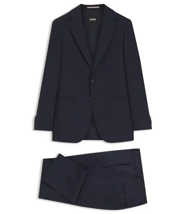 BOSS Two-piece Slim-fit Suit In Checked Virgin Wool - Dark Blue