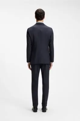 BOSS Two-piece Slim-fit Suit In Checked Virgin Wool - Dark Blue