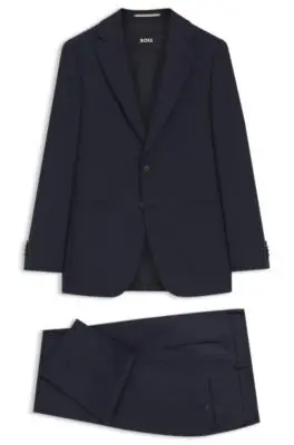 BOSS Two-piece Slim-fit Suit In Checked Virgin Wool - Dark Blue
