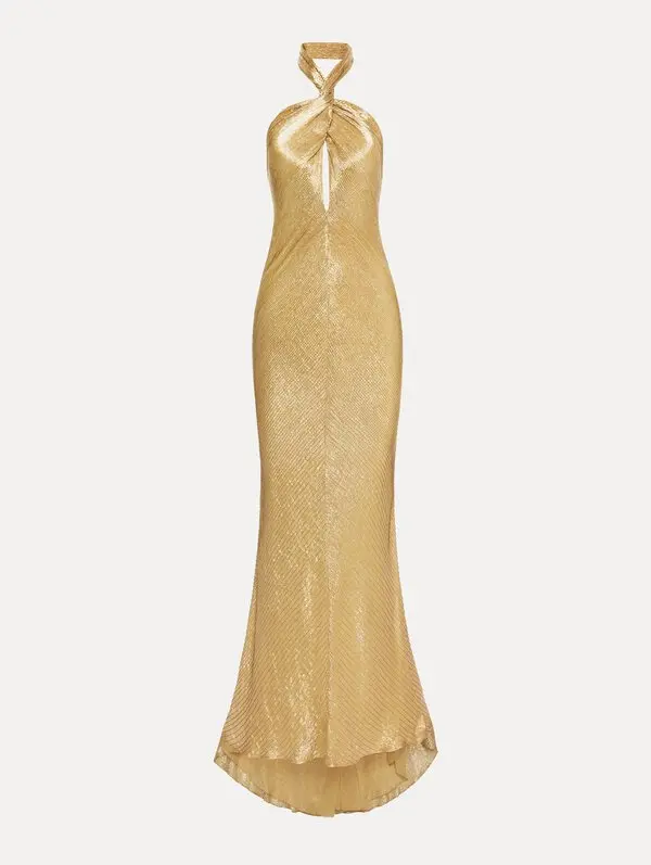 Oscar De La Renta Bugle Bead Lamé Gown