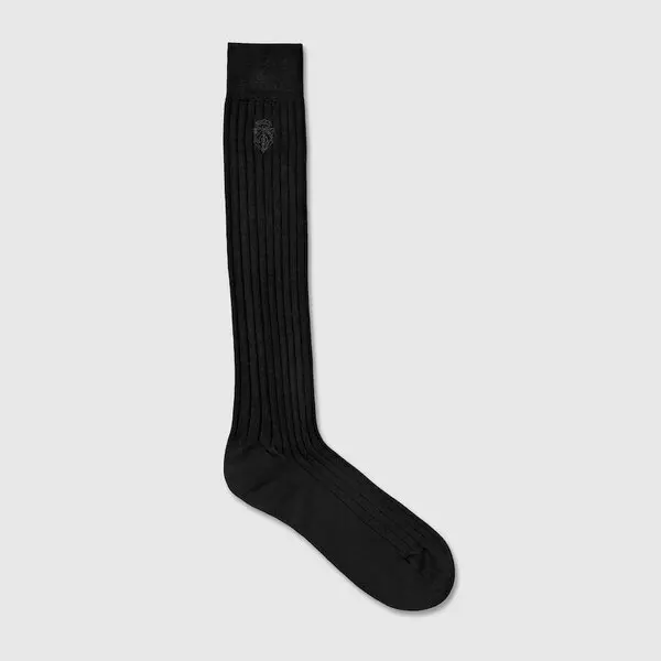 Gucci Knit Cotton Socks With Embroidery - Black